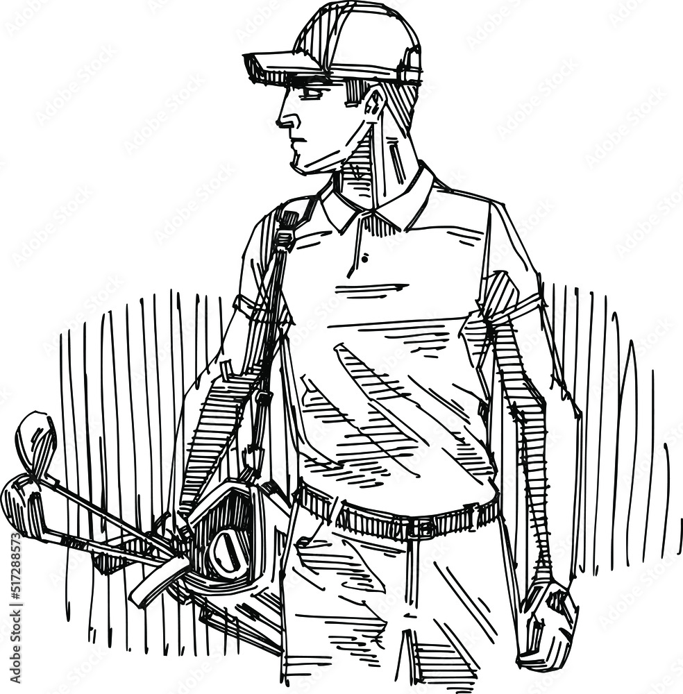 the vector sketch illustration of the golf player Stock Vector | Adobe ...