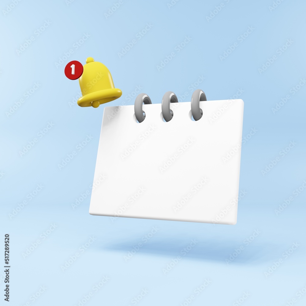 3D render illustration of an empty reminder, memo or note with a push ...