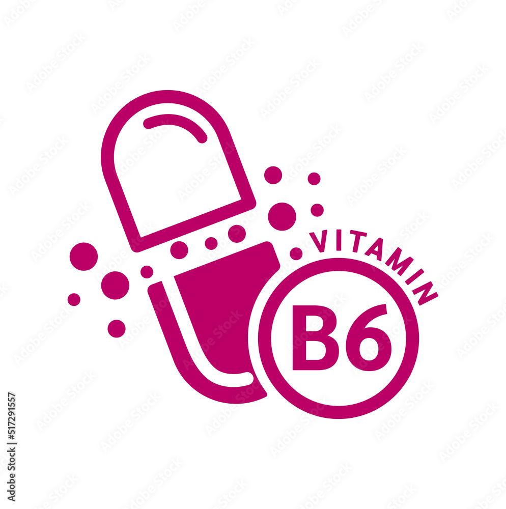 Vitamin B6 icon purple in capsule form simple line. Isolated on a white ...