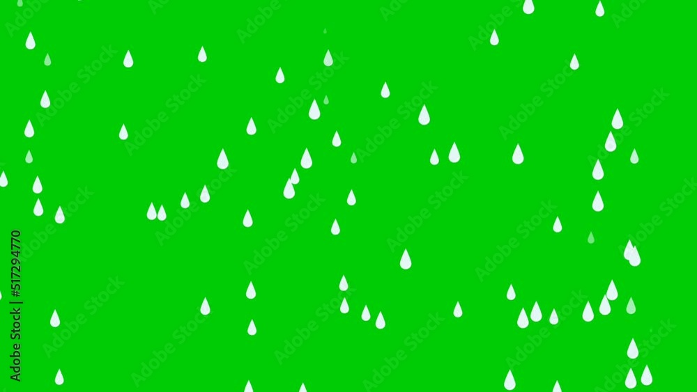 4K Rain white cartoon animation on green screen. Animation water drop ...