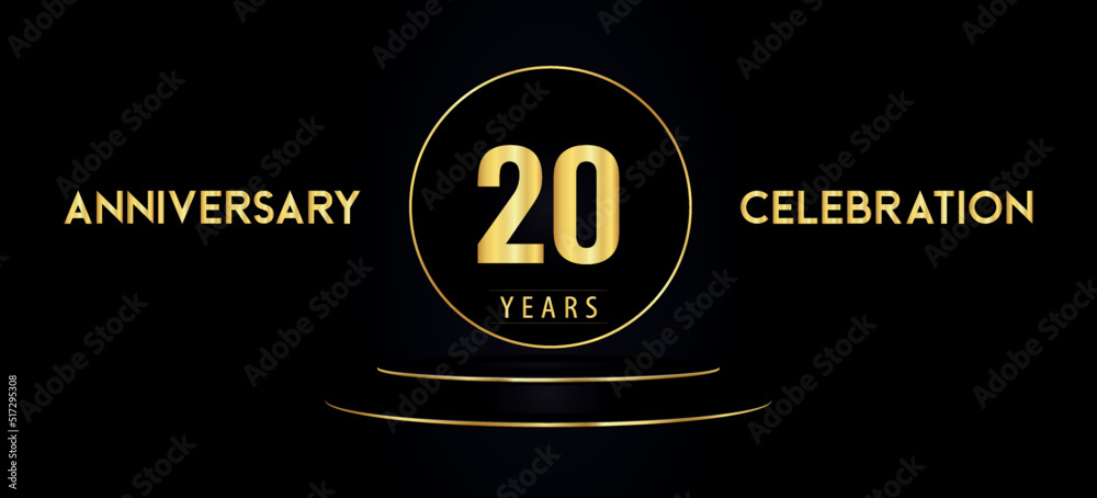 20 years anniversary celebration logotype with black and golden podium ...