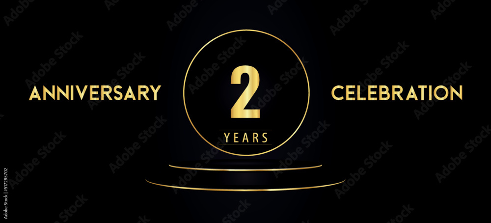 2 years anniversary celebration logotype with black and golden podium ...