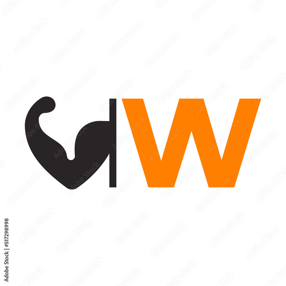 Letter W Fitness Logo Design. Healthy Arm Body Builder Logo Design ...