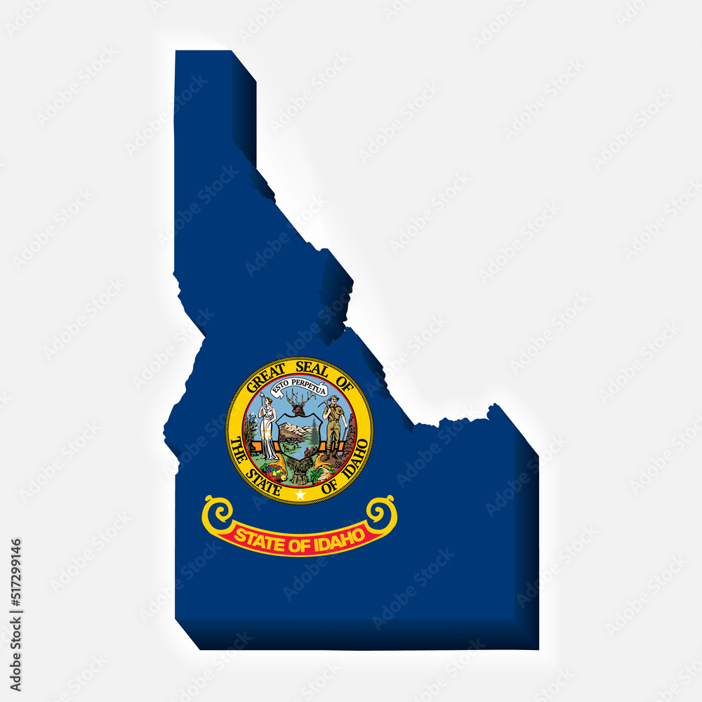3D map and flag of Idaho. Detailed isometric silhouette. Vector ...
