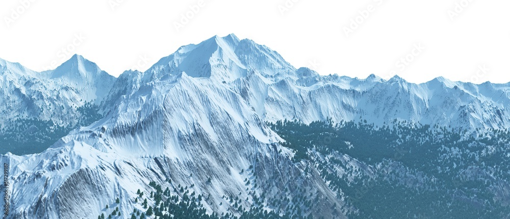 Snowy mountains Isolate on white background 3d illustration Stock ...