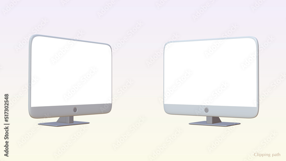 3D render PC screen isometric left and right view on clear background ...