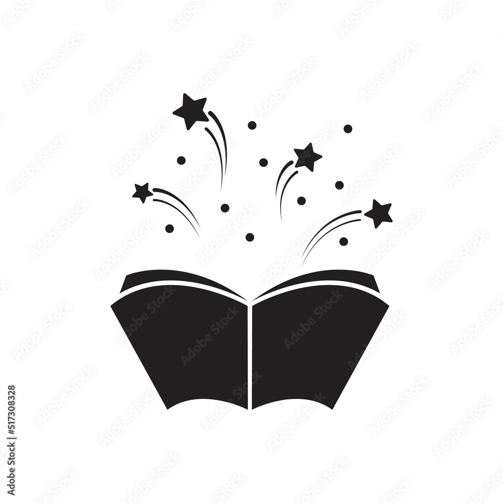 Open book with stars or fireworks flying out. Isolated on white ...