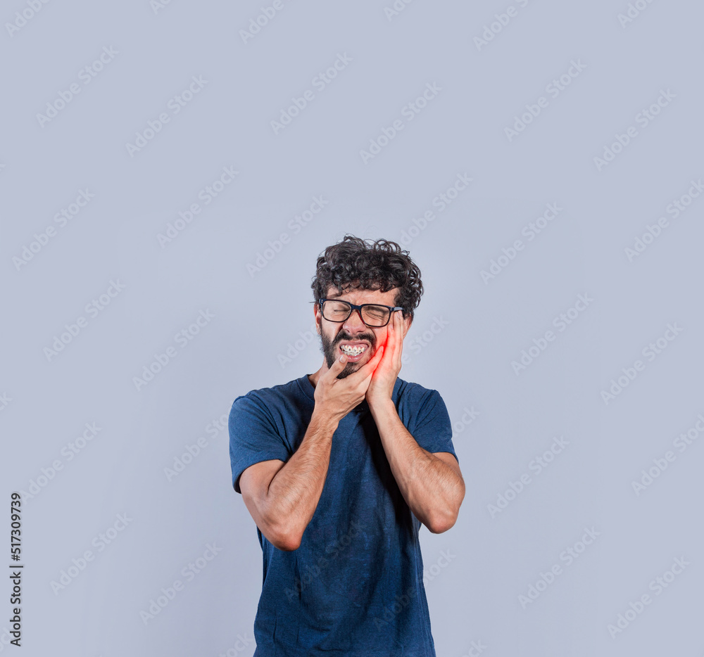 Person with pulpitis or toothache problem, Concept of people rubbing ...