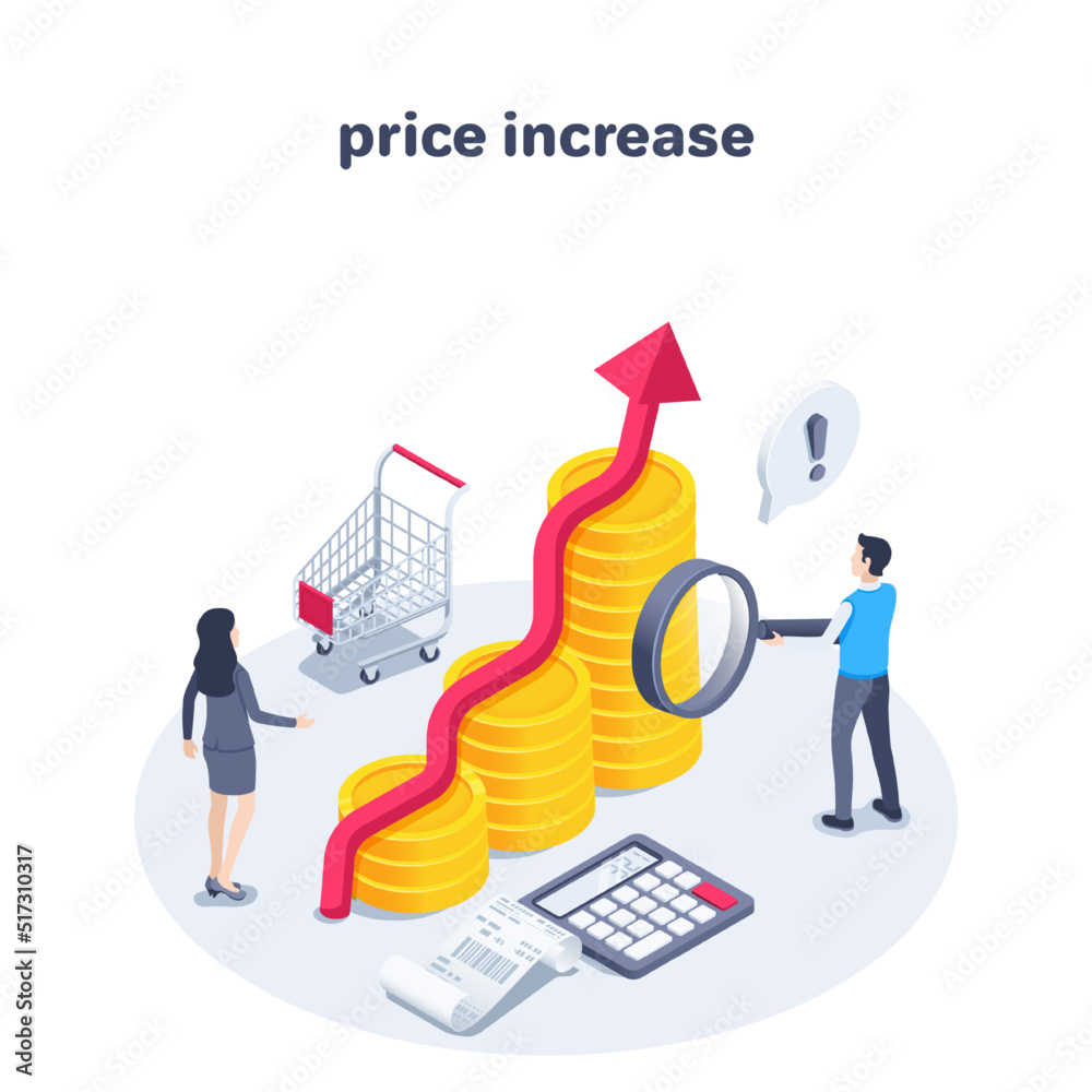 isometric vector illustration on a white background, price increase, a ...