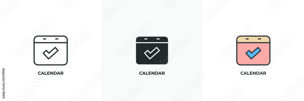 calendar icon. Line, solid and filled outline colorful version, outline ...