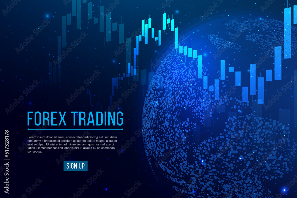 Forex trading banner. Candle stock graph chart with planet Earth. Stock ...