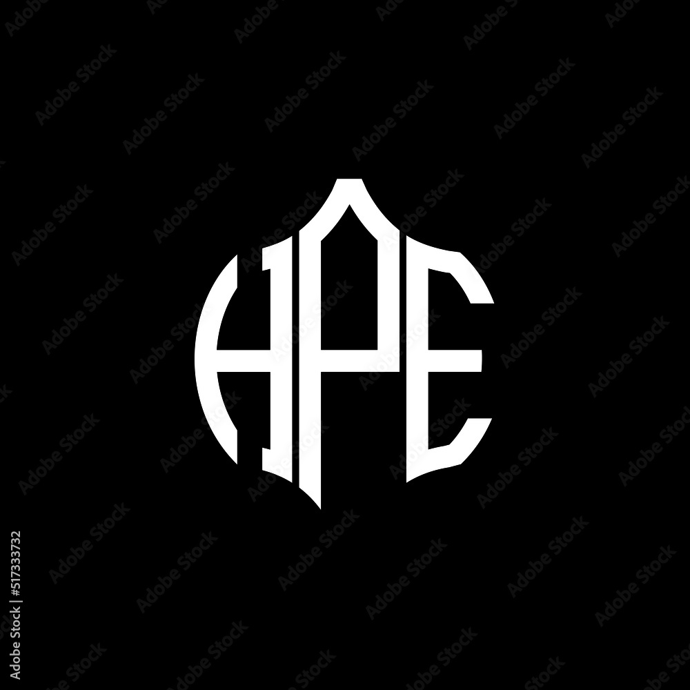 HPE letter logo. HPE best black background vector image. HPE Monogram ...
