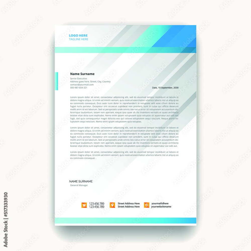 Simple blue business letterhead cover page design template Stock Vector ...
