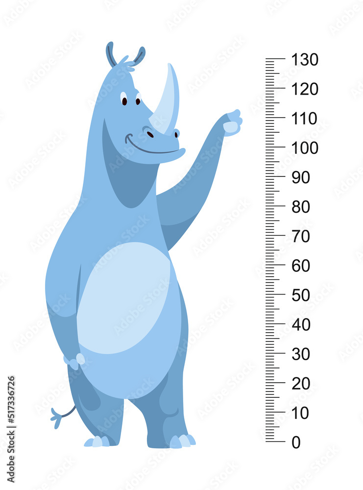 Height measure with growth ruler chart with cute cartoon rhinoceros ...