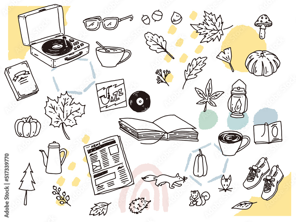 hand drawn set. Black and white, monotone, and line drawing ...