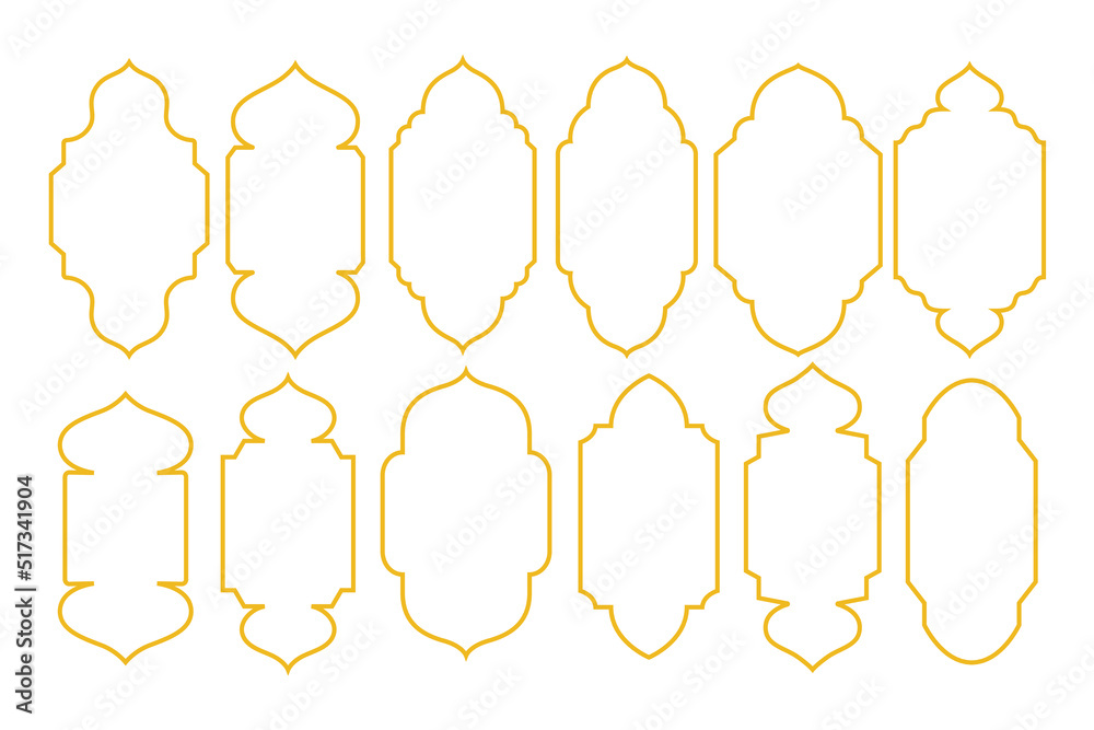 Vintage Set of gold Islamic Frame icons element collections. Border of ...