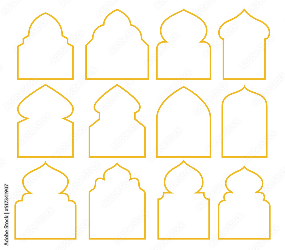 Vintage Set of gold Islamic Frame icons element collections. Border of ...