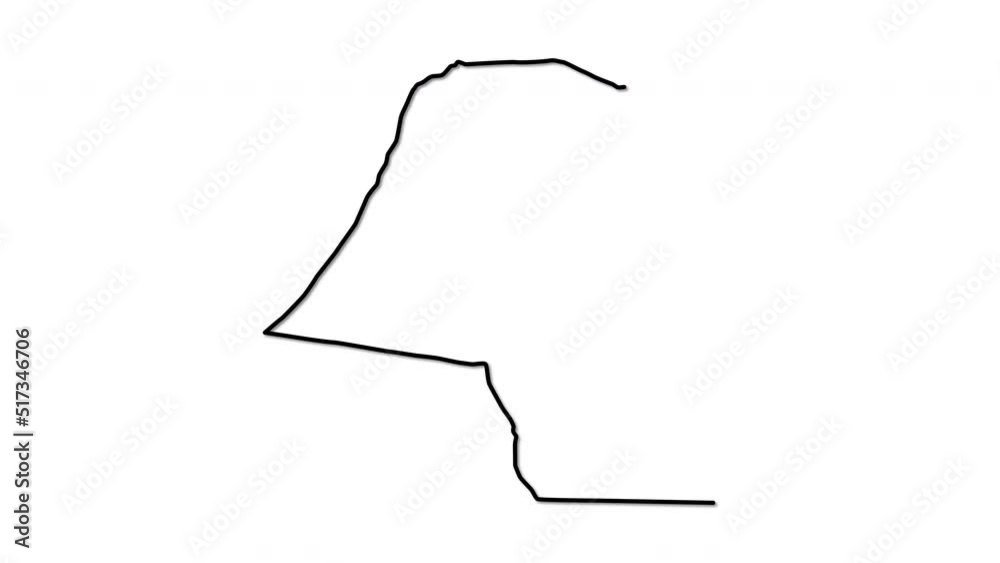 Kuwait map, country territory outline self drawing animation. Line art ...