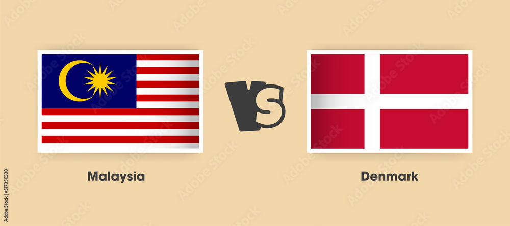 Malaysia vs Denmark flags placed side by side. Creative stylish ...