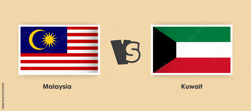 Malaysia vs Kuwait flags placed side by side. Creative stylish national ...