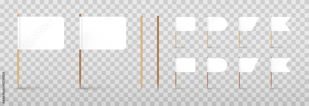 Vector set of realistic toothpicks png. Toothpicks with a white flag on ...