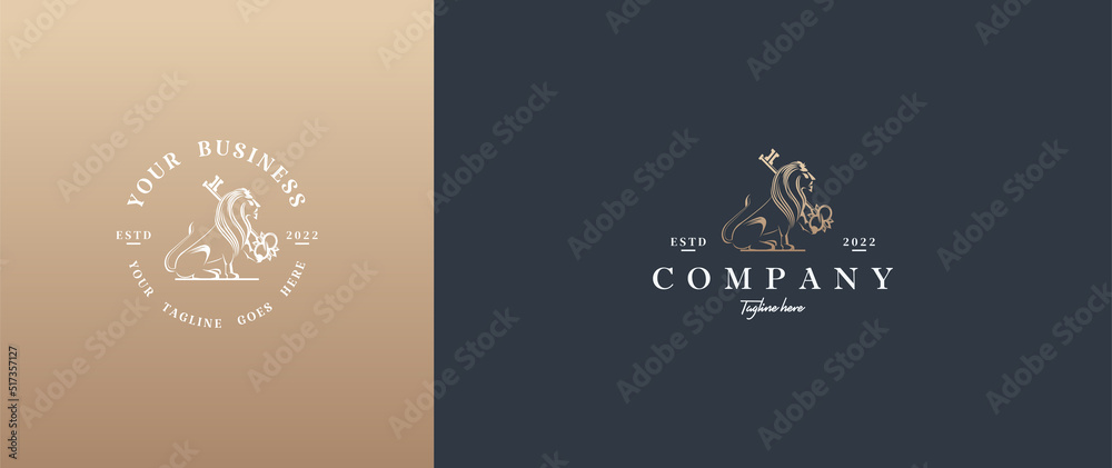 Logo line art illustration lion carrying a key Stock Vector | Adobe Stock