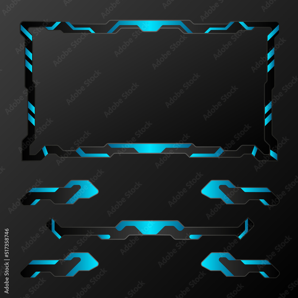 Futuristic live stream overlay game interface blue video border frame ...
