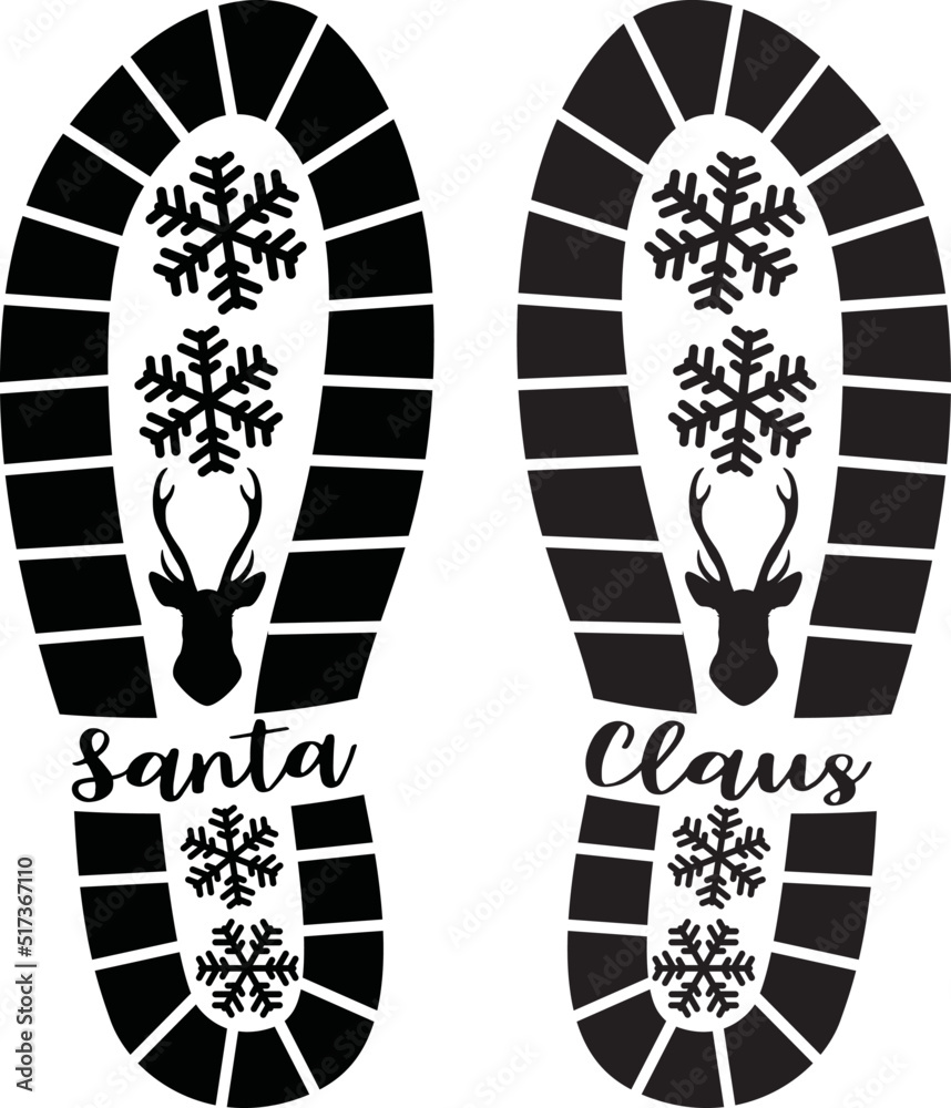 Santa Boot Print Stencil SVG, Santa Boot SVG Footprint Stock Vector ...