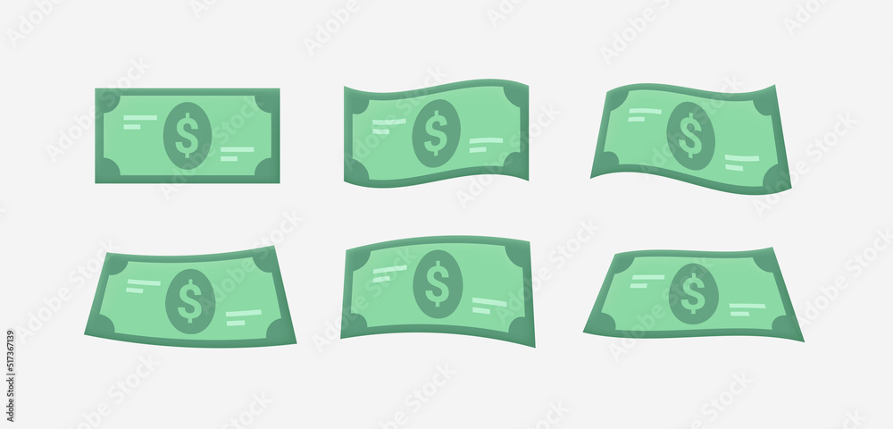 Paper dollar banknotes set isolated on white background. Vector 3d ...