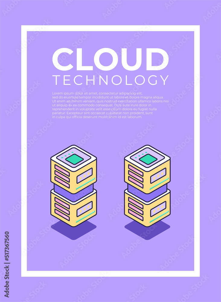 Data server poster concept. Cloud server technology in retro style ...