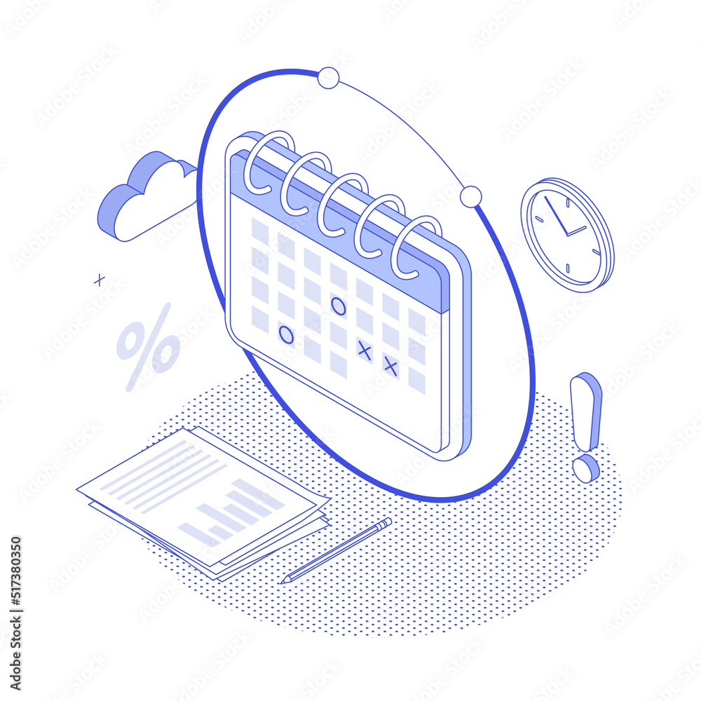 Calendar, plan, presentation, infographic, schedule. Isometric vector ...