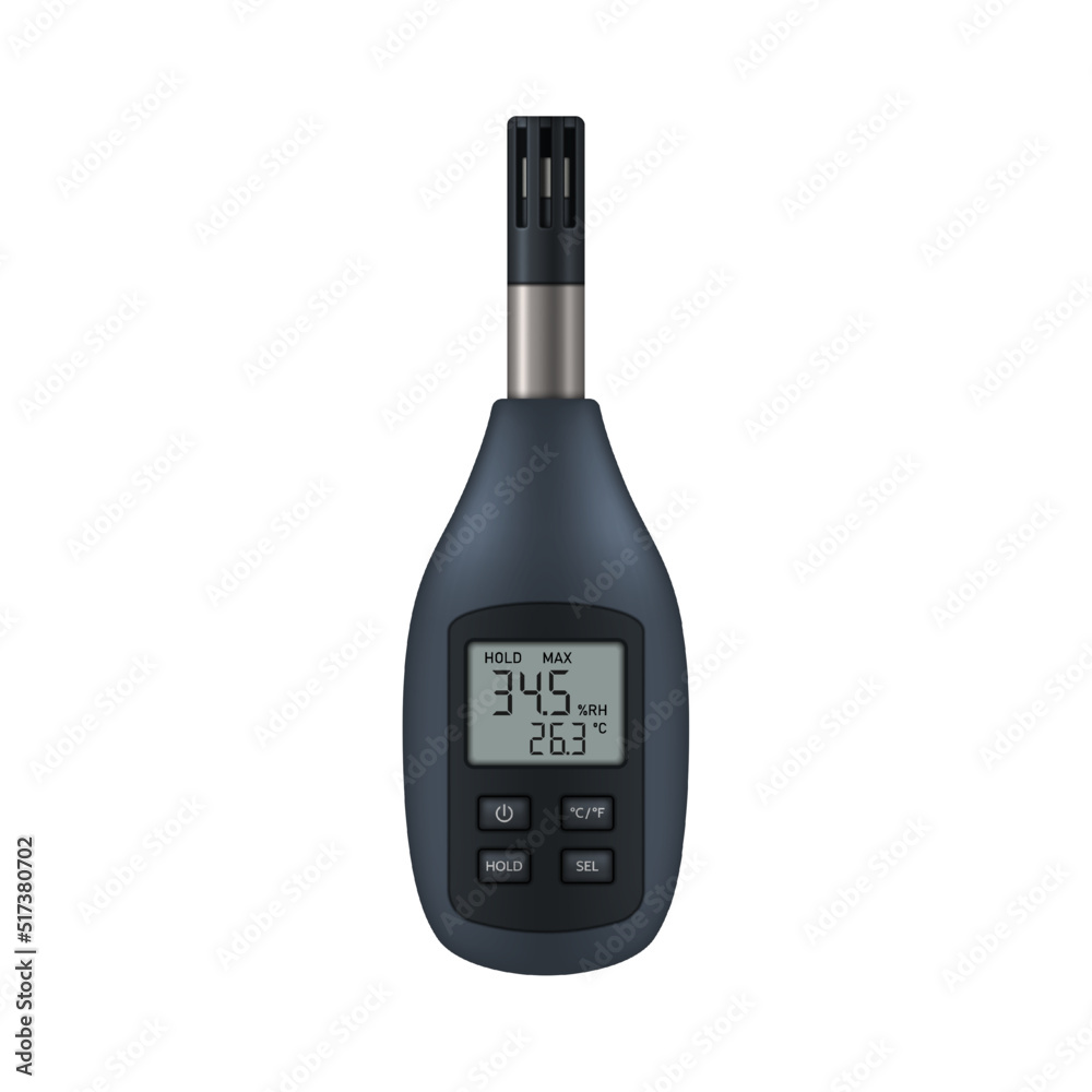 Realistic thermohygrometer with probe. Measuring device designed to ...