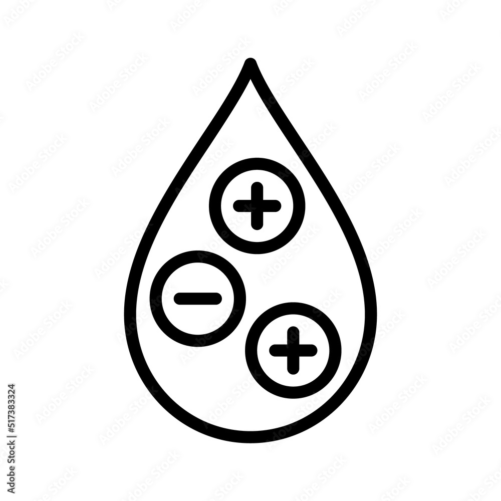 Electrolytes with positive and negative ions line art vector icon for ...