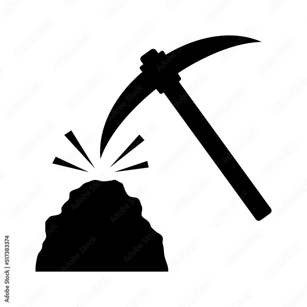 Mining resources with a pickaxe or pick axe flat vector icon for apps ...