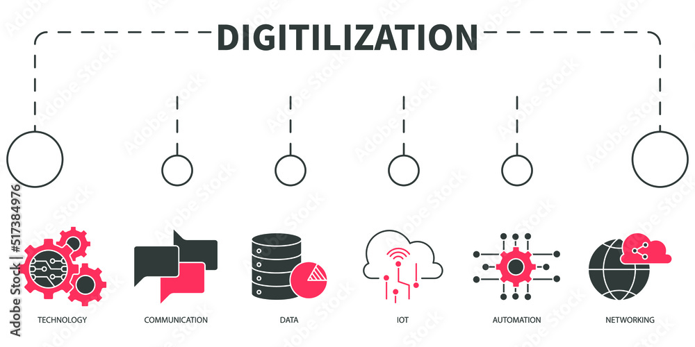 digitilization Vector Illustration concept. Banner with icons and ...