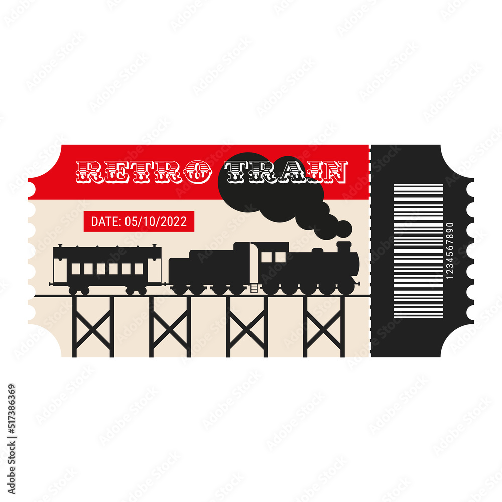 Retro train ticket. Railway Museum entrance ticket. Steam locomotive ...