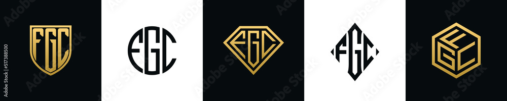 Initial letters FGC logo designs Bundle. This collection incorporated with shield, round ...