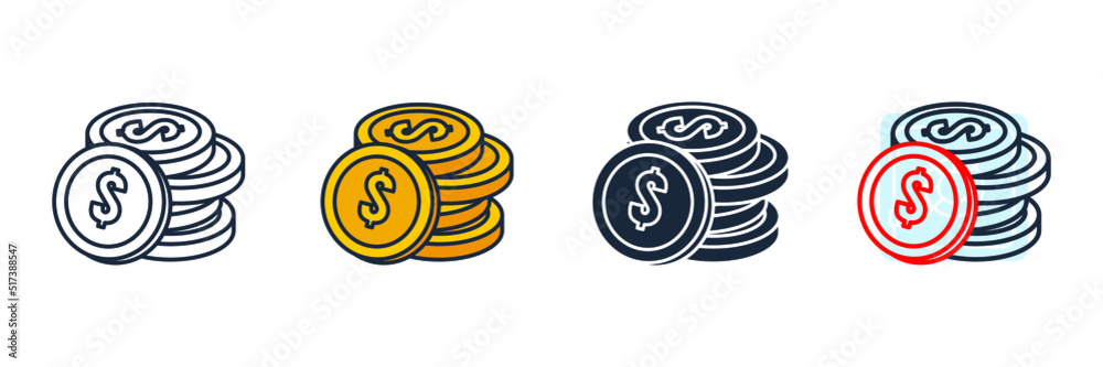 coins icon logo vector illustration. cash money symbol template for ...