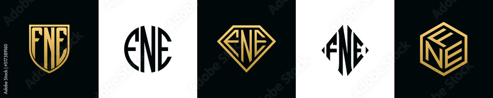 Initial letters FNE logo designs Bundle. This collection incorporated ...