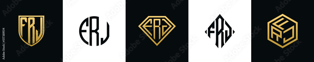 Initial letters FRJ logo designs Bundle. This collection incorporated ...