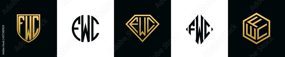 Initial letters FWC logo designs Bundle. This collection incorporated ...