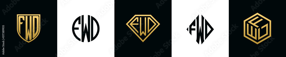 Initial letters FWD logo designs Bundle. This collection incorporated ...