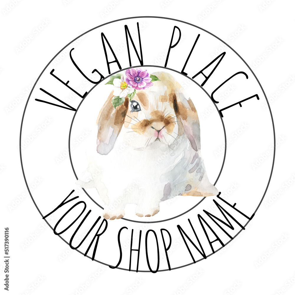 Vegan place,Animal cruelty free space logo symbol. Watercolor bunny ...