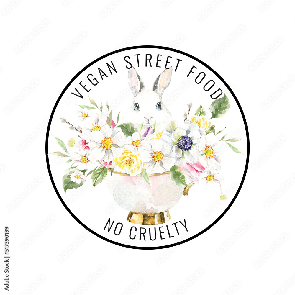Animal cruelty free space logo symbol. Watercolor bunny spring flowers ...