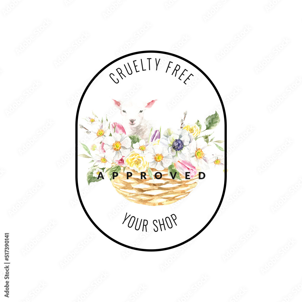 Animal cruelty free space logo symbol. Watercolor bunny spring flowers ...