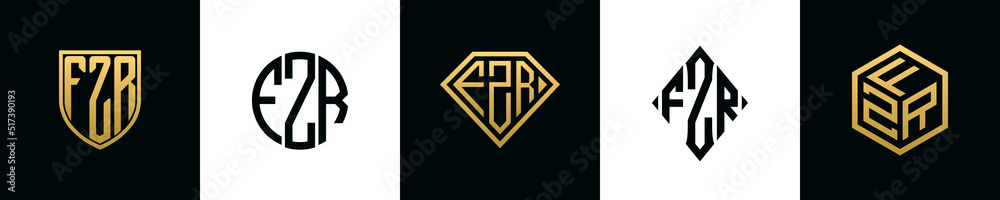 Initial letters FZR logo designs Bundle. This collection incorporated ...