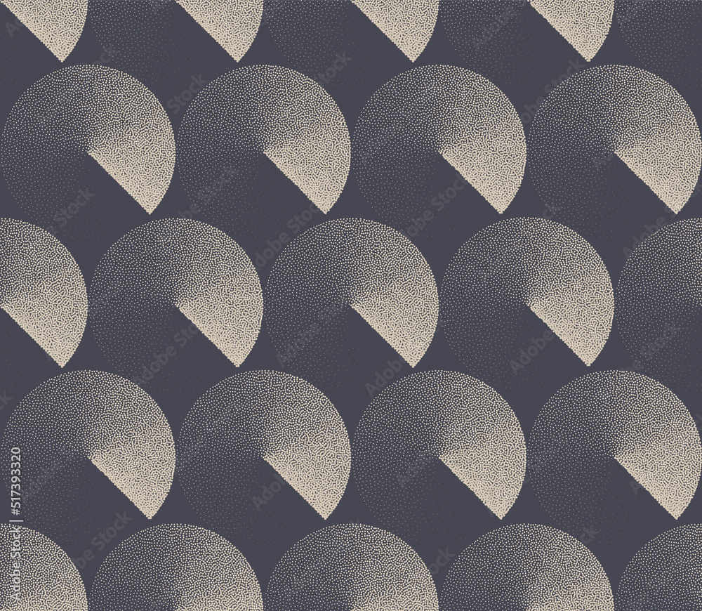 Circles Clockwise Gradient Seamless Pattern Vector Hand Drawn Stipple Abstract Background. Twirl ...