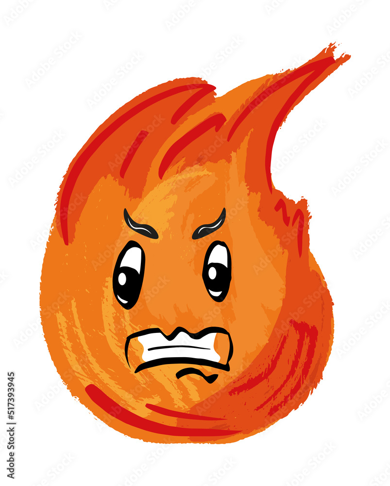 Funny fire flame characte. Cartoon style. Hand drawn sign of fire. Fire ...
