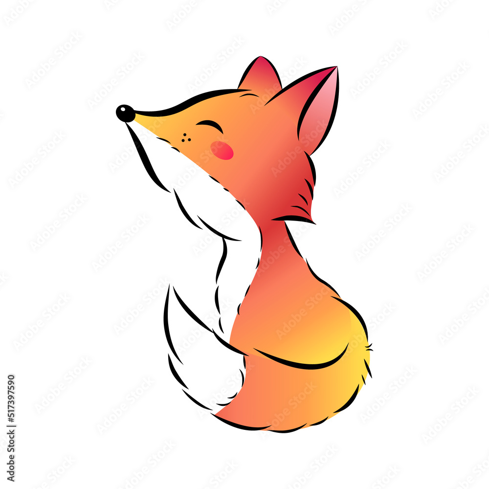 Fluffy Cute Fox Sitting. Woodland forest animal. Adorable little fox ...