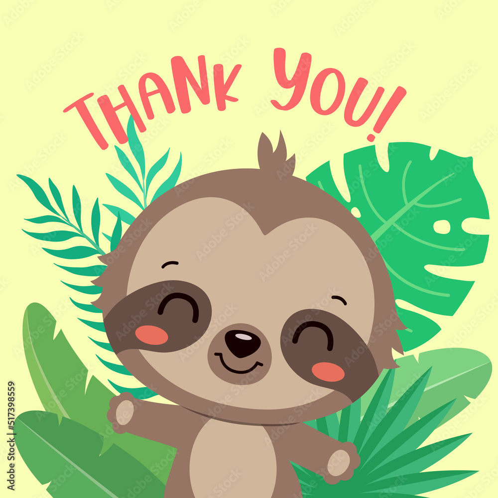Safari birthday card with cute sloth kawaii style. Adorable baby sloth ...